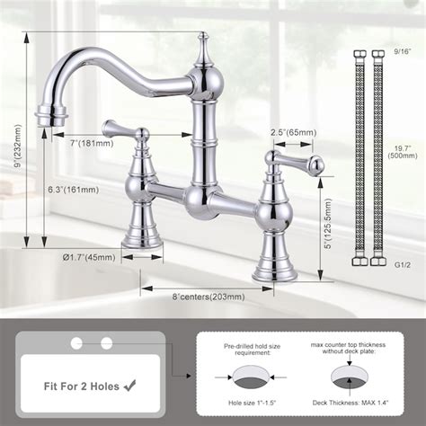 Wowow Bridge Faucet Chrome Double Handle Bridge Kitchen Faucet 2311501c
