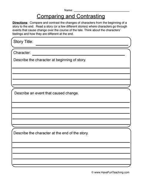 Compare And Contrast Two Characters Worksheet