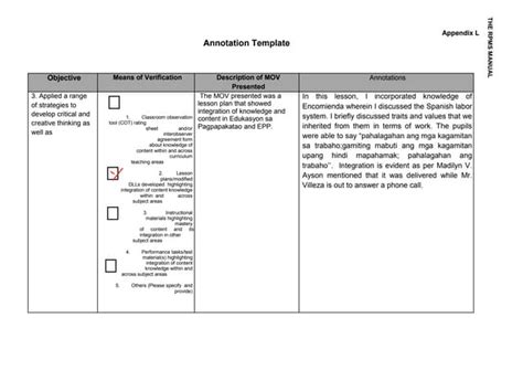Annotation Template For Teacher I Iiidocx