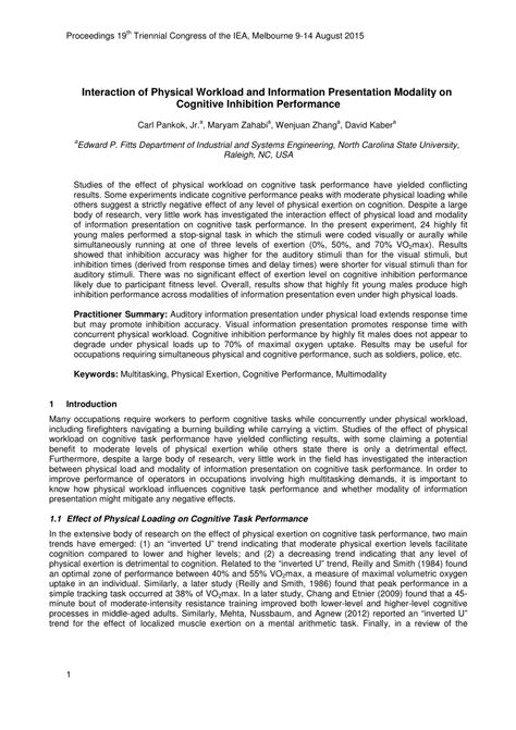 Pdf Cognitive Inhibition And The Interaction Between Physical Load And Information