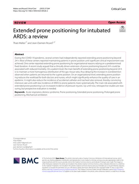 Pdf Extended Prone Positioning For Intubated Ards A Review