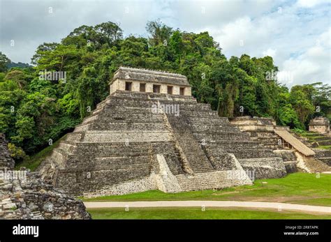 Maya Temple Pyramid Of Inscriptions Palenque Ruins Chiapas Mexico