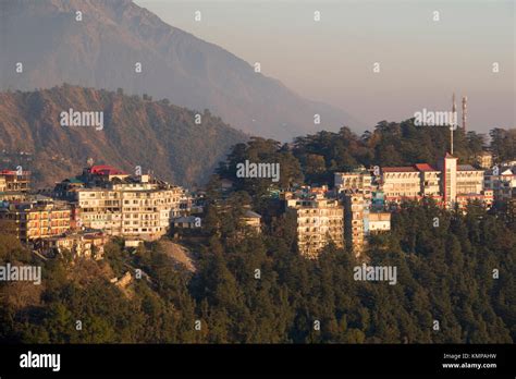 View Of Mcleod Ganj In The Mountains Above Dharamshala India Stock