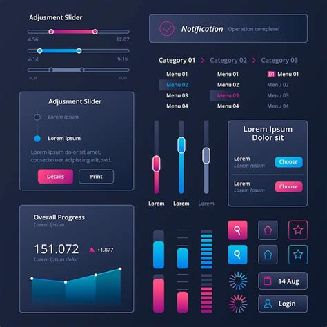 그라데이션 Uiux 요소 무료 벡터
