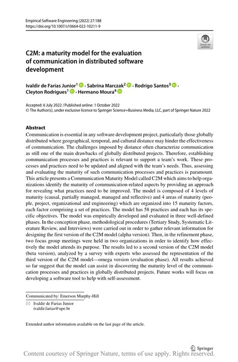 C2m A Maturity Model For The Evaluation Of Communication In Distributed Software Development