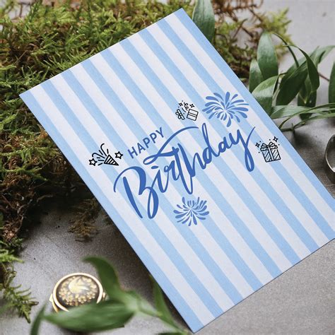 Blue Happy Birthday Card For Him Happy Birthday Stripe Card Simple