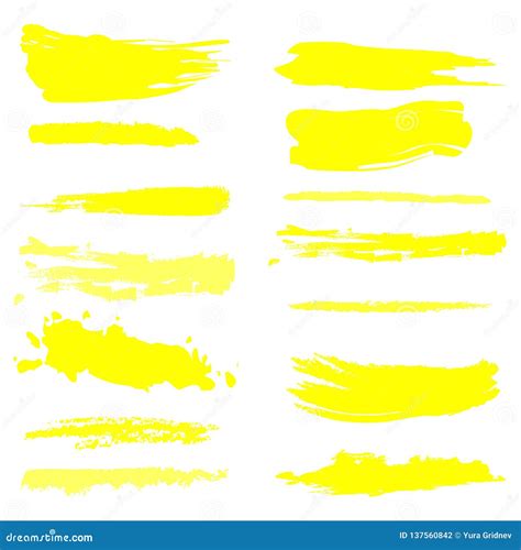 Vector Highlighter Brush Set Hand Drawn Yellow Highlight Marker Stripes Stock Vector