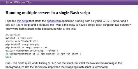 Running Multiple Servers In A Single Bash Script Simon Willisons Tils