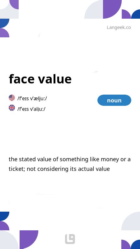 Definition And Meaning Of Face Value Picture Dictionary