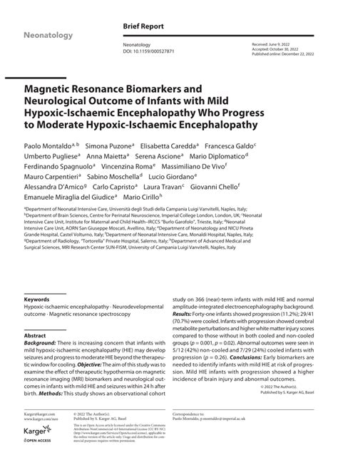 Pdf Magnetic Resonance Biomarkers And Neurological Outcome Of Infants With Mild Hypoxic