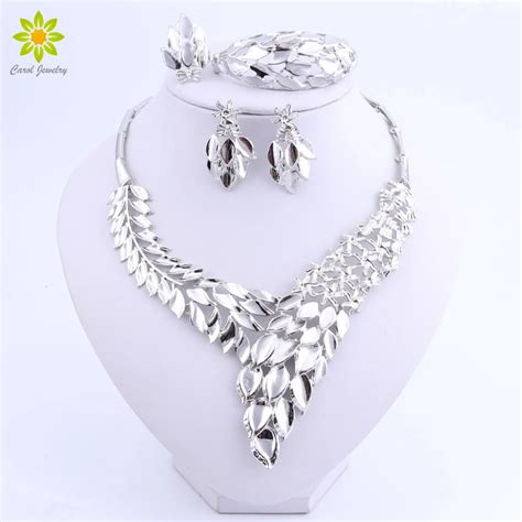 Bridal Jewelry Sets Silver Plated Women Leaves Shaped Necklace Sets For