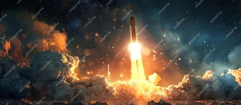 Premium Photo A Rocket Ascending Into The Sky With Billowing Smoke