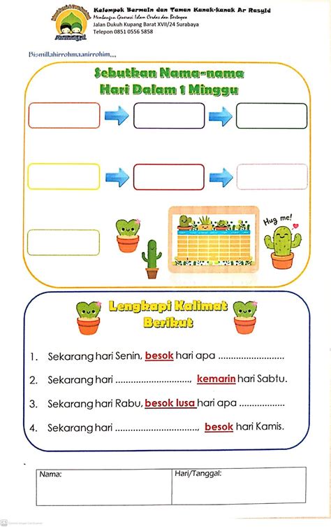 Worksheet Mengenal Nama Nama Hari Kindergarten Reading Activities