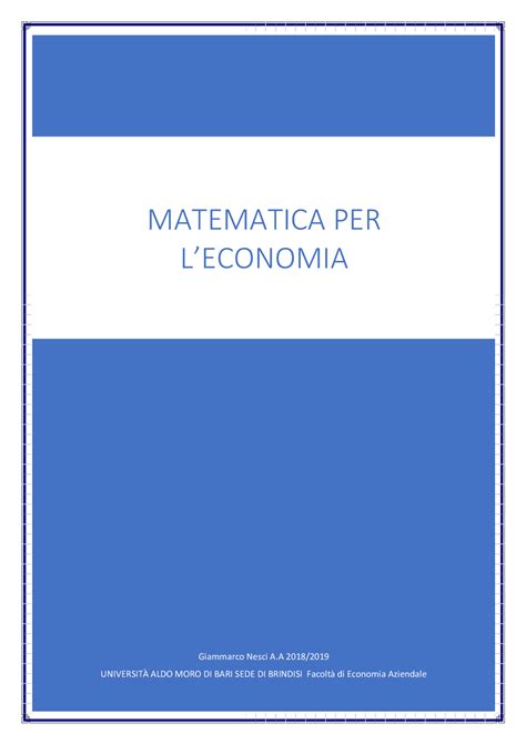 Appunti Di Matematica Per Leconomia Appunti Di Matematica Per L