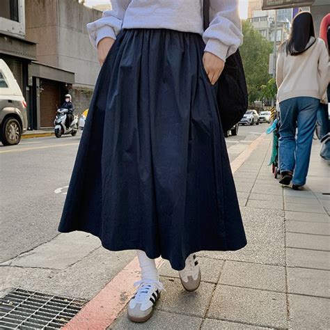 에이비글 3color 올 밴딩 코튼 플레어 롱 스커트 하비 면 치마 체형커버