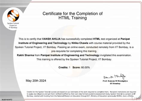 Vansh Ahuja On Linkedin Iitbombay Html Spokentutorial Achievement