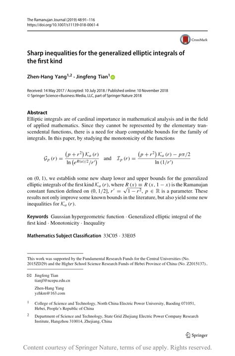 Sharp Inequalities For The Generalized Elliptic Integrals Of The First Kind Request Pdf