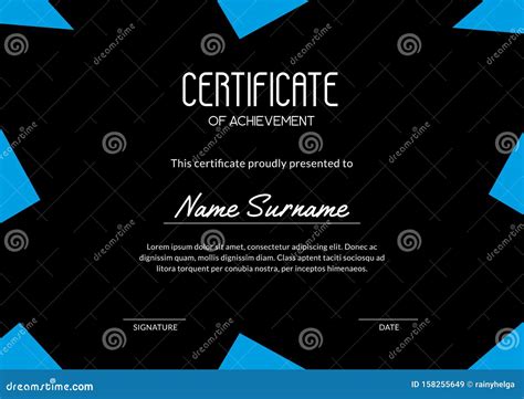 Stylish Certificate Layout With Blue Triangles On The Black Background