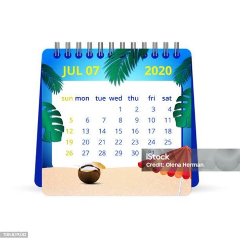 2020年7月日曆插圖一個月日曆周從星期日開始向量圖形範本向量圖形及更多一週圖片 一週 七月 二零二零年 Istock