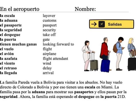 En El Aeropuerto Lectura ~ At The Airport Spanish Beginner Reading