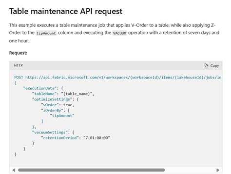 solved lakehouse delta table maintenance api request microsoft