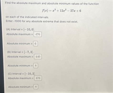 Solved Find The Absolute Maximum And Absolute Minimum Values
