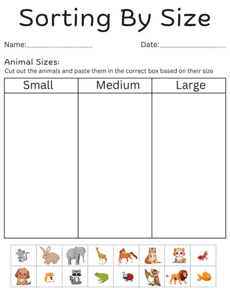 Sorting By Size Worksheets For Kindergarten Printable Sorting By Size