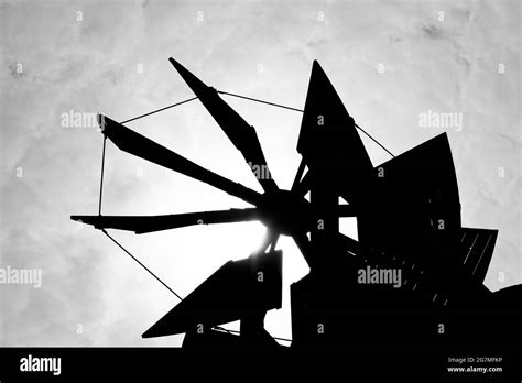 Adjusting Wheel Of A Windmill Black And White Image Of A Wooden
