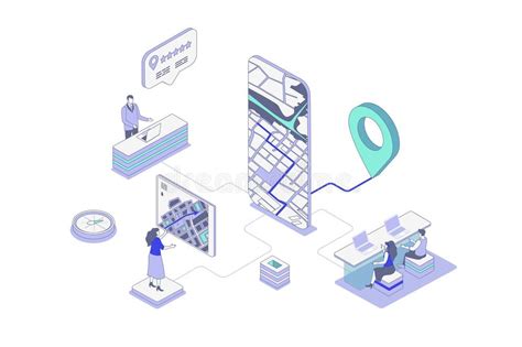 Gps Navigation Isometric Concept In Outline Isometry Design For Web