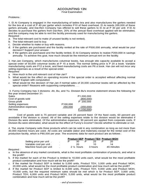 Finals Decision Mkaing 2nd Sem 22 231 Pdf Cost Of Goods Sold Cost