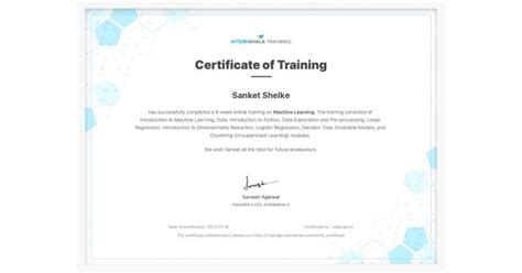 Sanket Shelke On Linkedin Successfully Completed The Machine Learning Training From Internshala