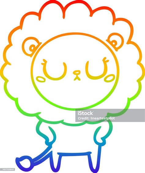 Dessin Au Trait Dégradé Arcenciel Dun Lion De Dessin Animé Vecteurs