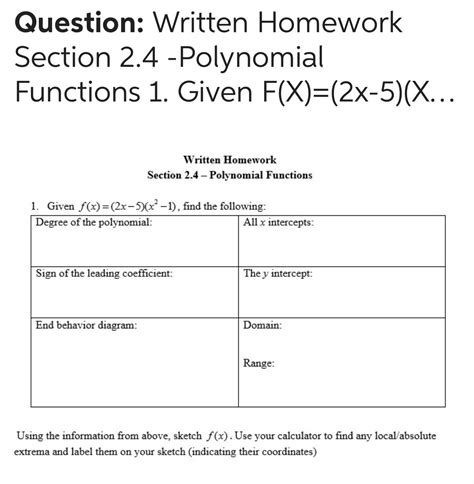 Solved Question Written Homework Section Polynomial Chegg
