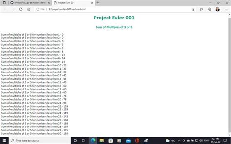 Screenshot Of A Previewed Web Page For Project Euler 001 Sum Of The