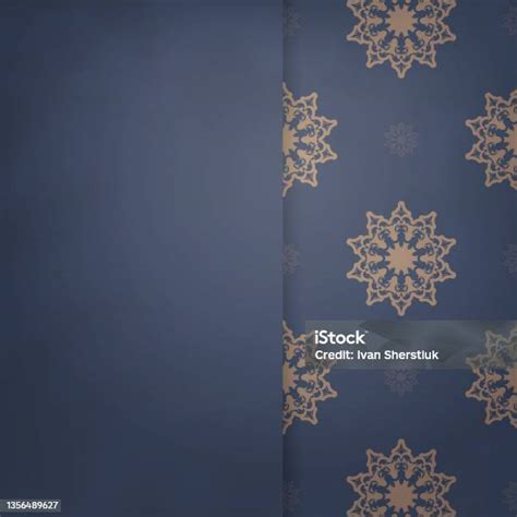 Kartu Pos Berwarna Biru Dengan Ornamen Coklat Mewah Untuk Ucapan