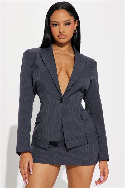 Nessa Blazer Skirt Set Grey Fashion Nova