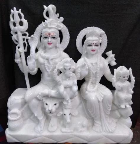 Painted Hindu Lord Shiva Parivar Marble Statue For Worship Size 40