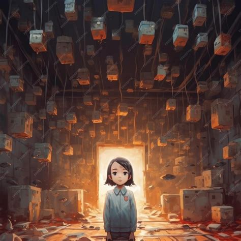 Premium Photo Anime Girl Standing In A Room With Boxes And Boxes