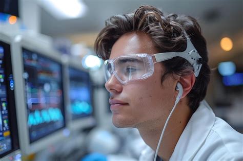 Premium Photo Lab Coat Scientist Analyzing Data On Computer Screen