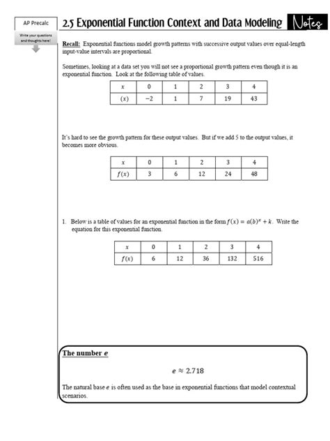 Kvs Appc 2 5 Exponential Function Context And Data Modeling Notes And Practice Pdf Function
