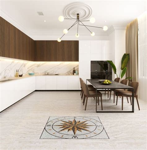 Golden Compass Rose Mosaic Mosaic Natural