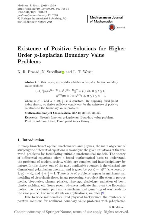 Existence Of Positive Solutions For Higher Order P Laplacian Boundary Value Problems Request Pdf