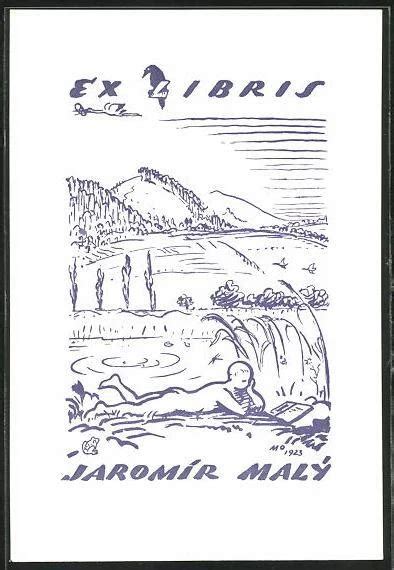 Exlibris JaromÍr MalÝ Nackte Person Liest Am Wasser Akt Eur 400