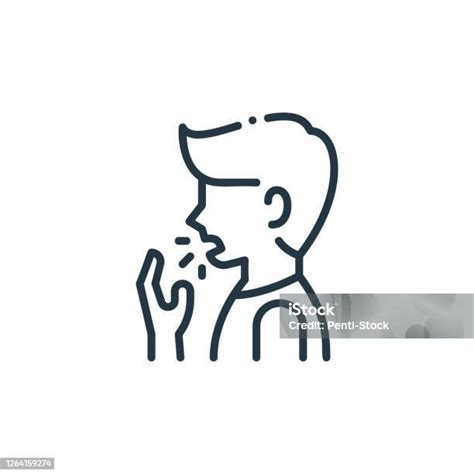 흰색 배경에 격리 된 기침 벡터 아이콘 개요 웹 사이트 디자인 및 모바일 응용 프로그램 개발을위한 얇은 라인 기침 아이콘 얇은 선 기침 윤곽선 아이콘 벡터 일러스트레이션