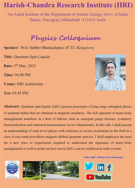 Prof Subhro Bhattacharjee Icts Bangalore Will Be Giving… Harish