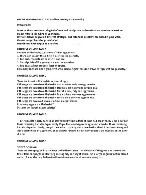 Group Performance Task Problem Solving Pdf Mathematics Discrete