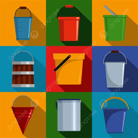 Bucket Container Vector Png Images Bucket Types Container Icons Set