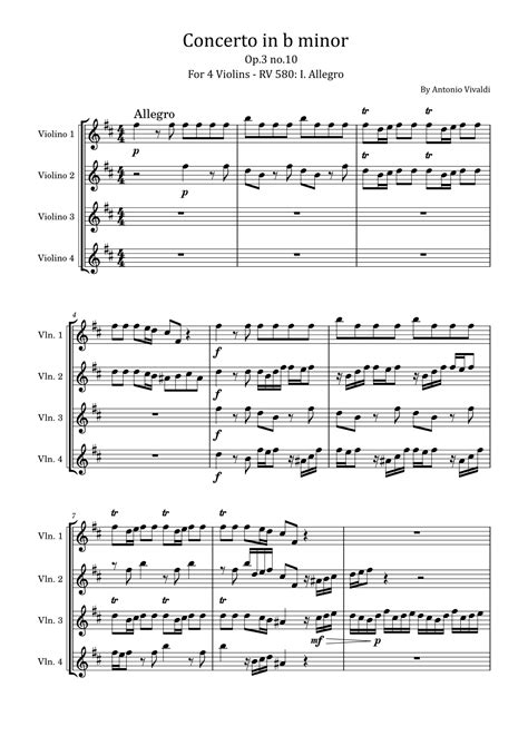 Vivaldi L Estro Armonico Op 3 No 10 Concerto For 4 Violins RV