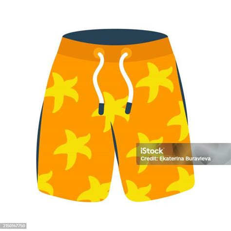 해변에 노란색 불가사리가 있는 주황색 반바지 벡터 일러스트 레이 션 옷 아이콘 0명에 대한 스톡 벡터 아트 및 기타 이미지 0명 개념 노랑 Istock
