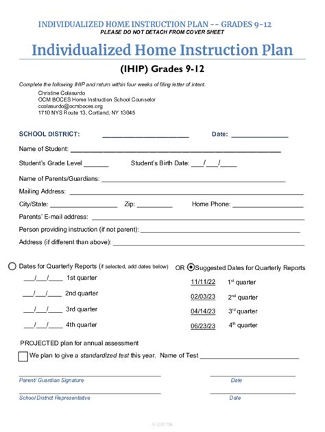 Fillable Online Files Ocmboces Ihip Homeschool Template Fill Online